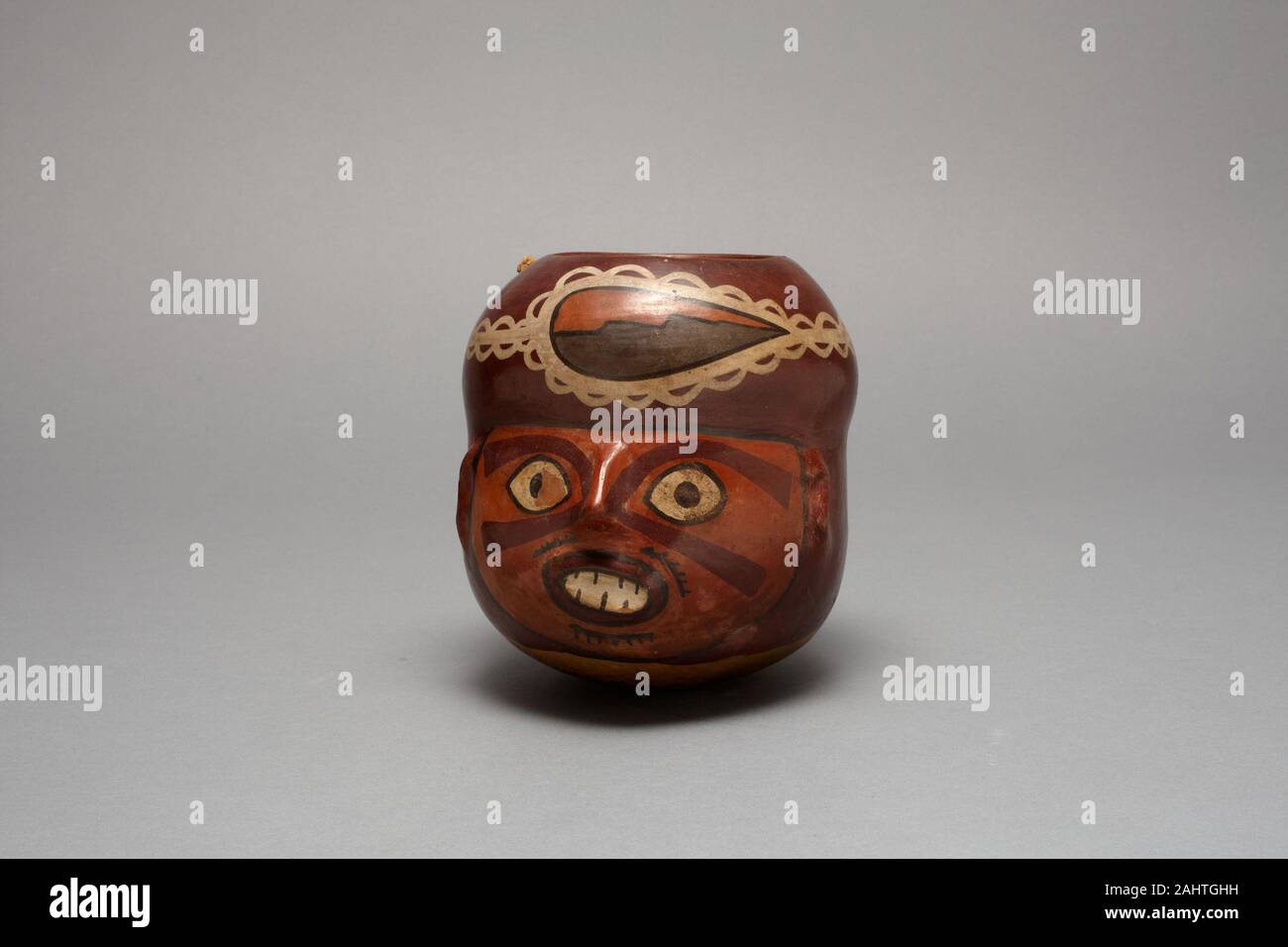 Nazca. Vessel in the Form of a Human Head, Probably a Trophy Head. 180 ...