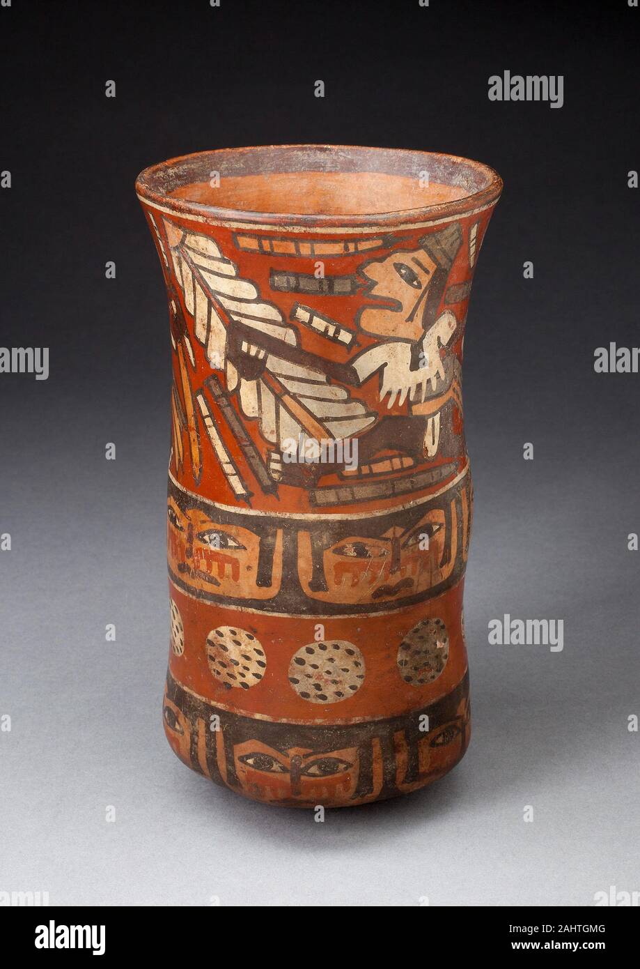 Nazca. Beaker Depicting Rows of Figures with Weapons and Band of Human ...