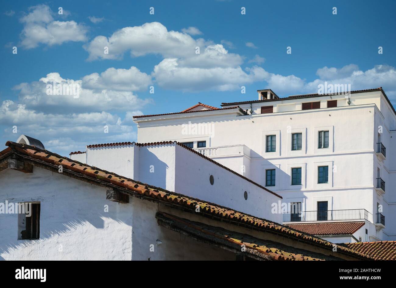 White Plaster Building with Red Tile Roofs Stock Photo - Alamy