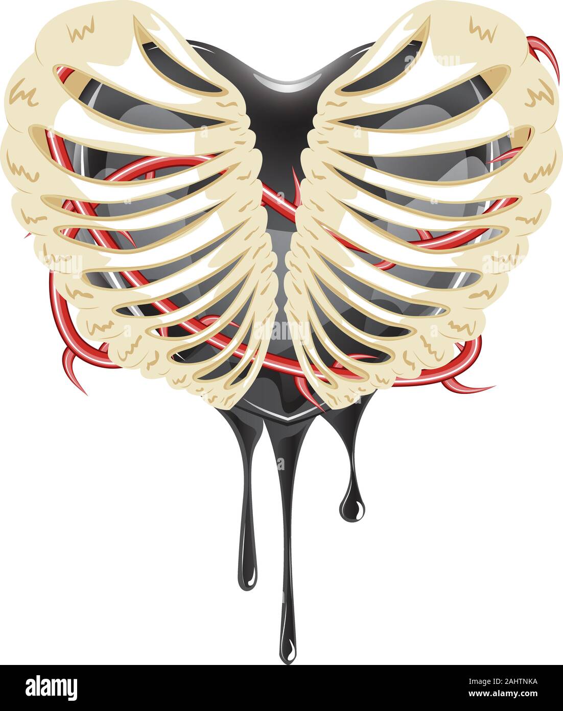 Abstract cartoon bleeding black heart in a rib cage Stock Vector Image ...