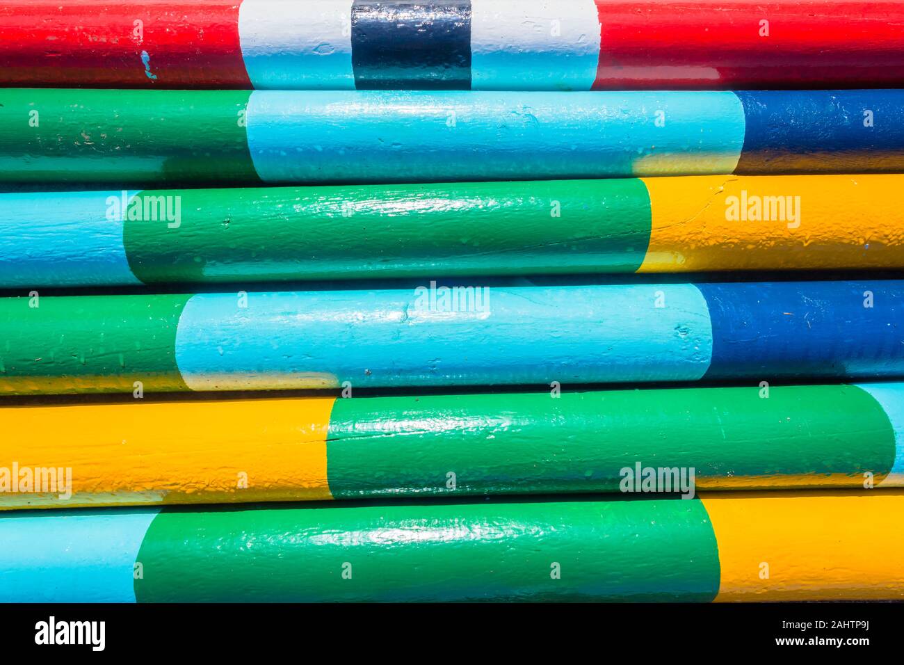 Equestrian wood poles bright scenic painted colors red white yellow ...