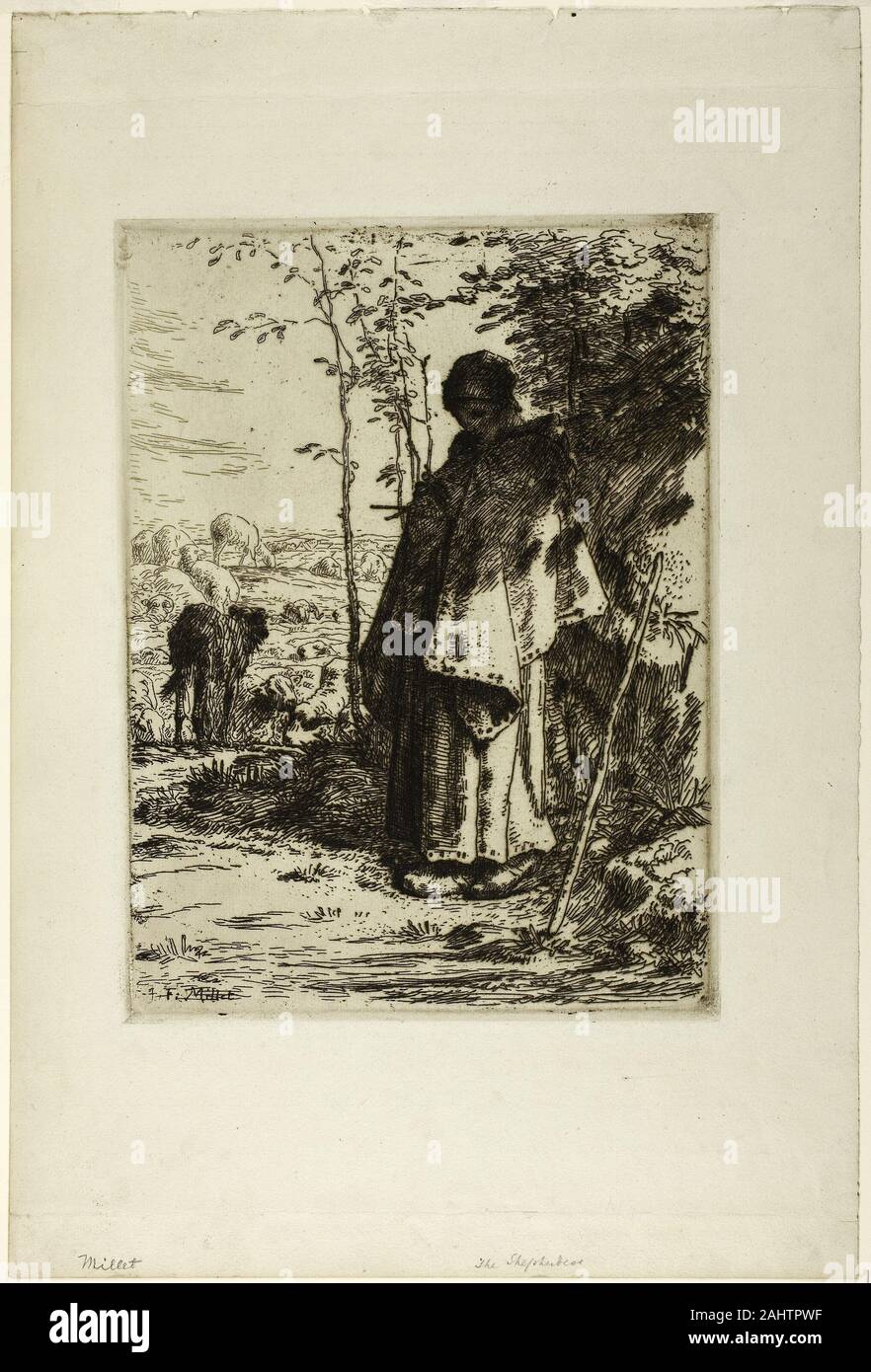 Jean François Millet. The Shepherdess Knitting. 1862. France. Etching ...