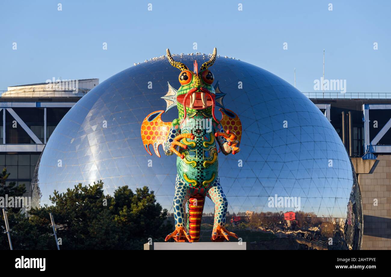 PARIS, FRANCE - DECEMBER 30, 2019: Mexican folk art colored sculpture ...