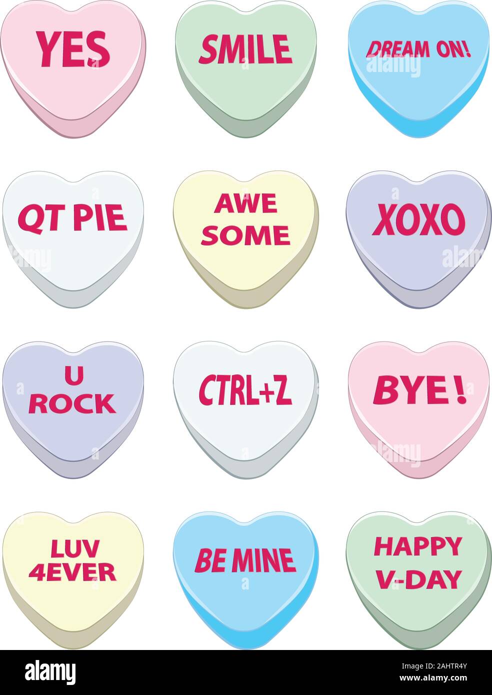Valentines day lovely candies, colorful conversation hearts set Stock ...