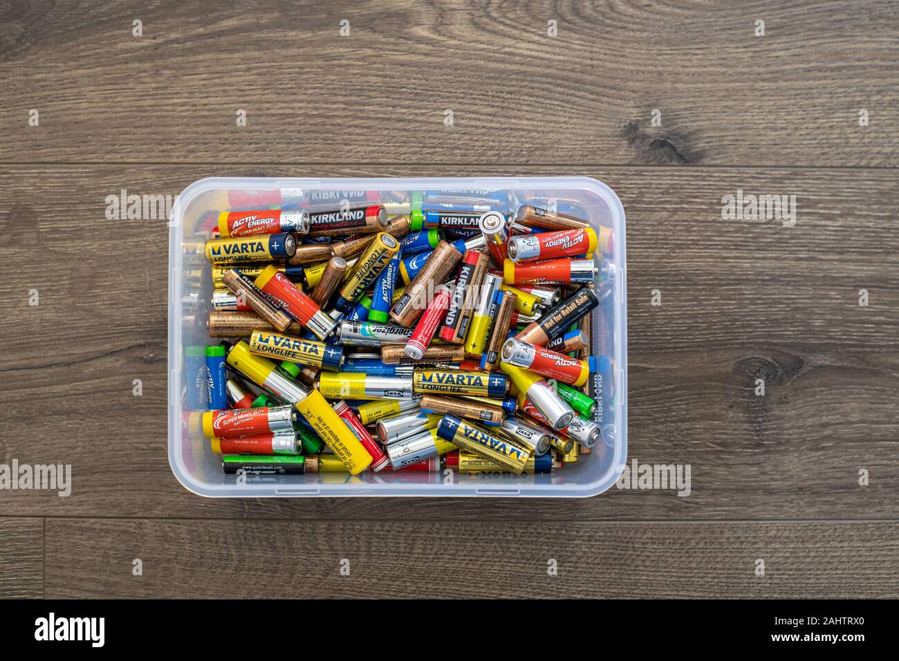 Adelaide, Australia - July 7, 2019: Assortment of used household AA and ...