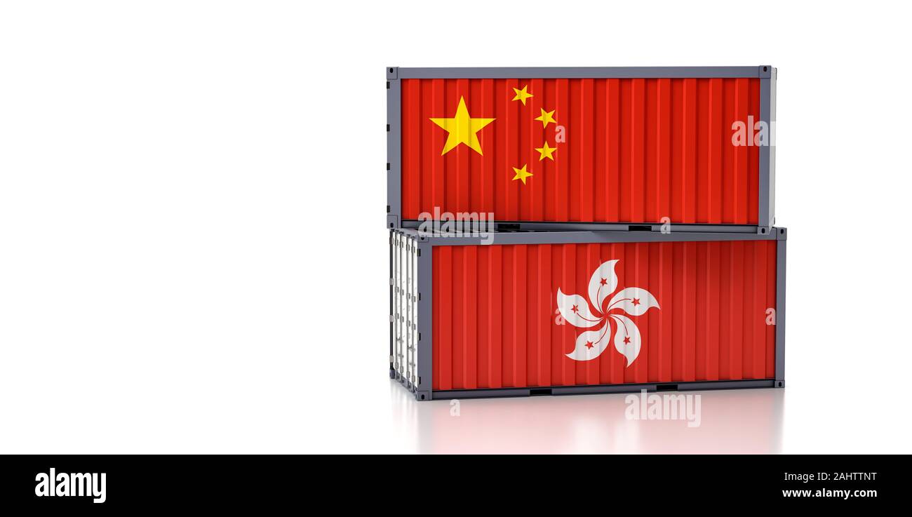 Freight container with China and Hong Kong flag - isolated on white. 3D ...