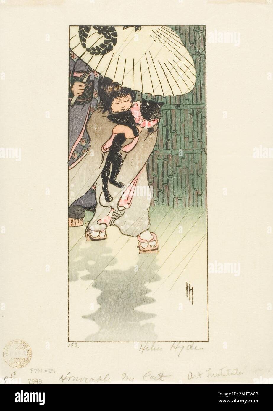 Helen Hyde. Honorable Mr. Cat. 1903. United States. Color woodcut on ...