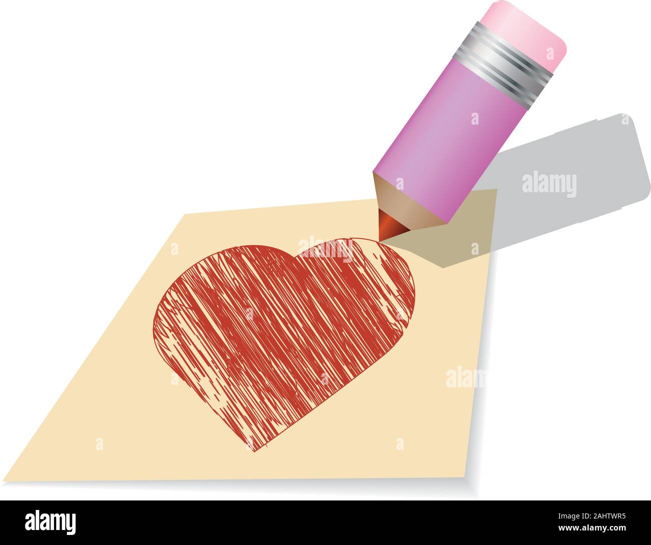 Yellow Sticky Note, pencil drawing a heart Stock Vector Image & Art - Alamy