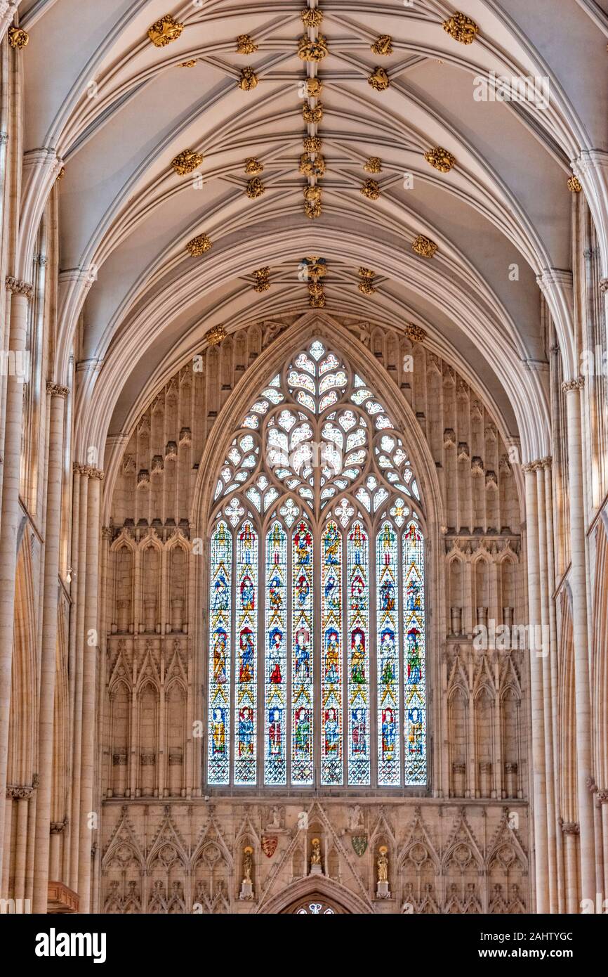 YORK CITY ENGLAND MINSTER INTERIOR THE SPECTACULAR GREAT WEST WINDOW ...