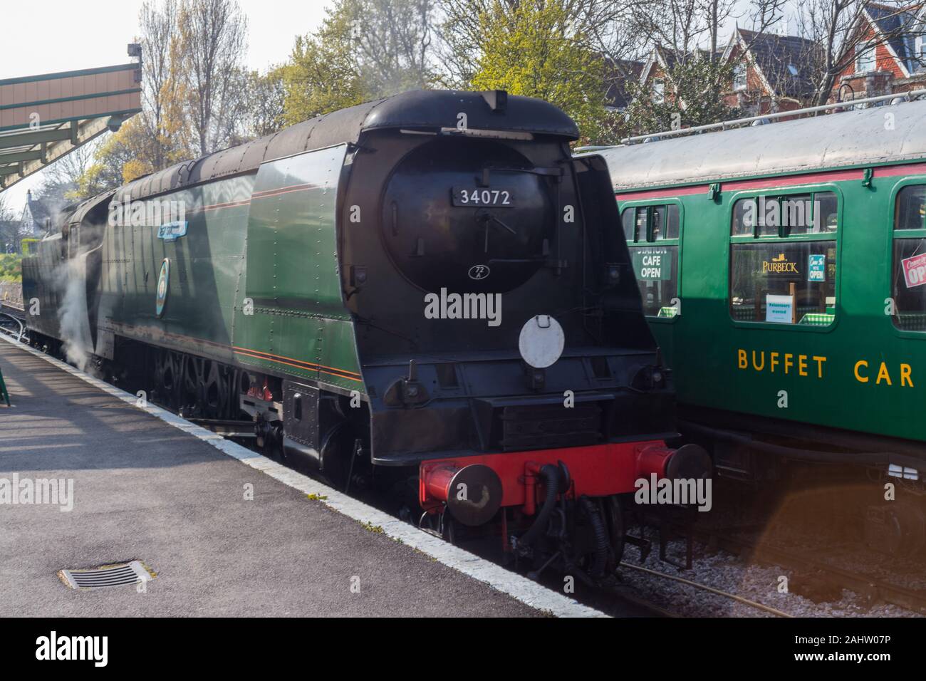 Steam locomotive at Swanage railway station in Swanage, Dorset, UK ...