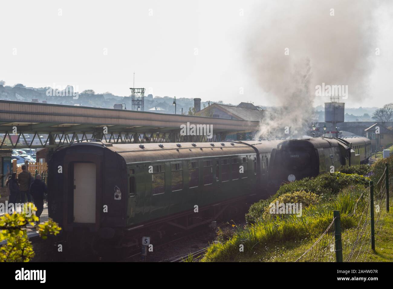 Steam locomotive at Swanage railway station in Swanage, Dorset, UK ...