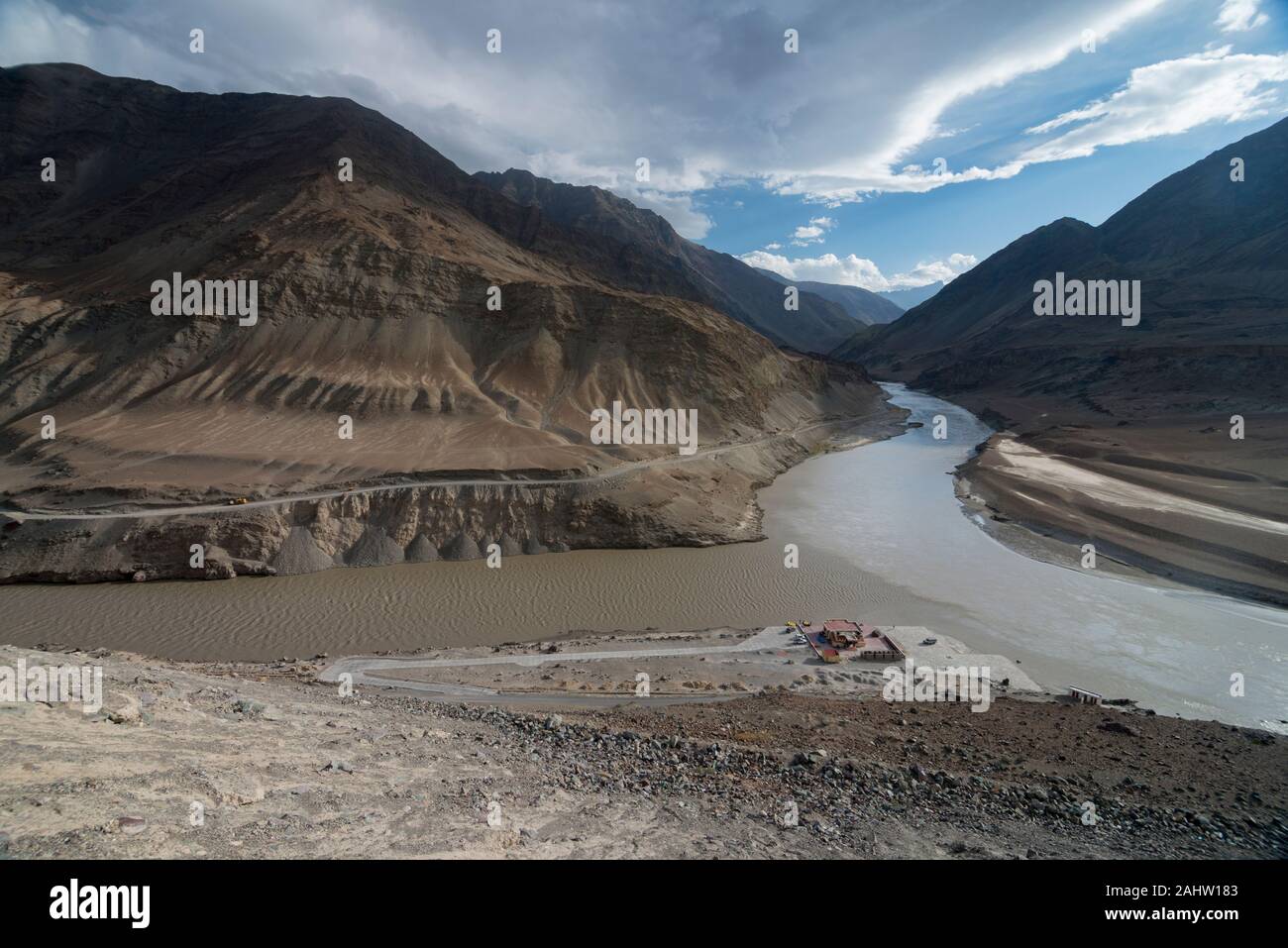 Indus and Zanskar river confluence point near Leh, LAdakh, India, Asia ...