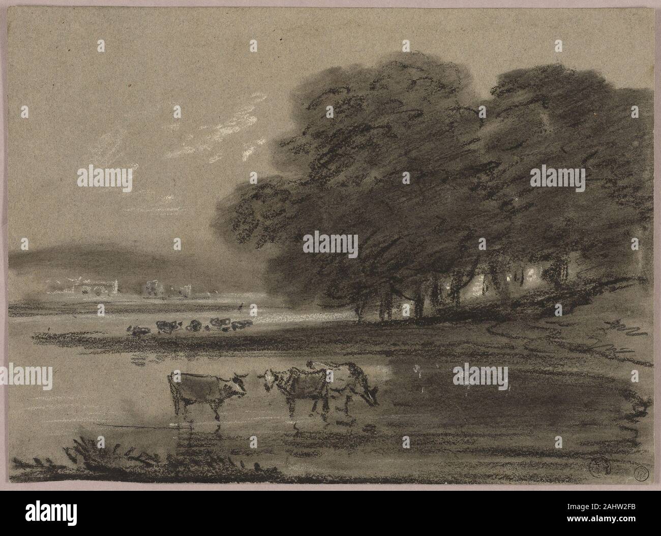 Thomas Monro. Landscape with Cows. 1747–1833. England. Black chalk ...