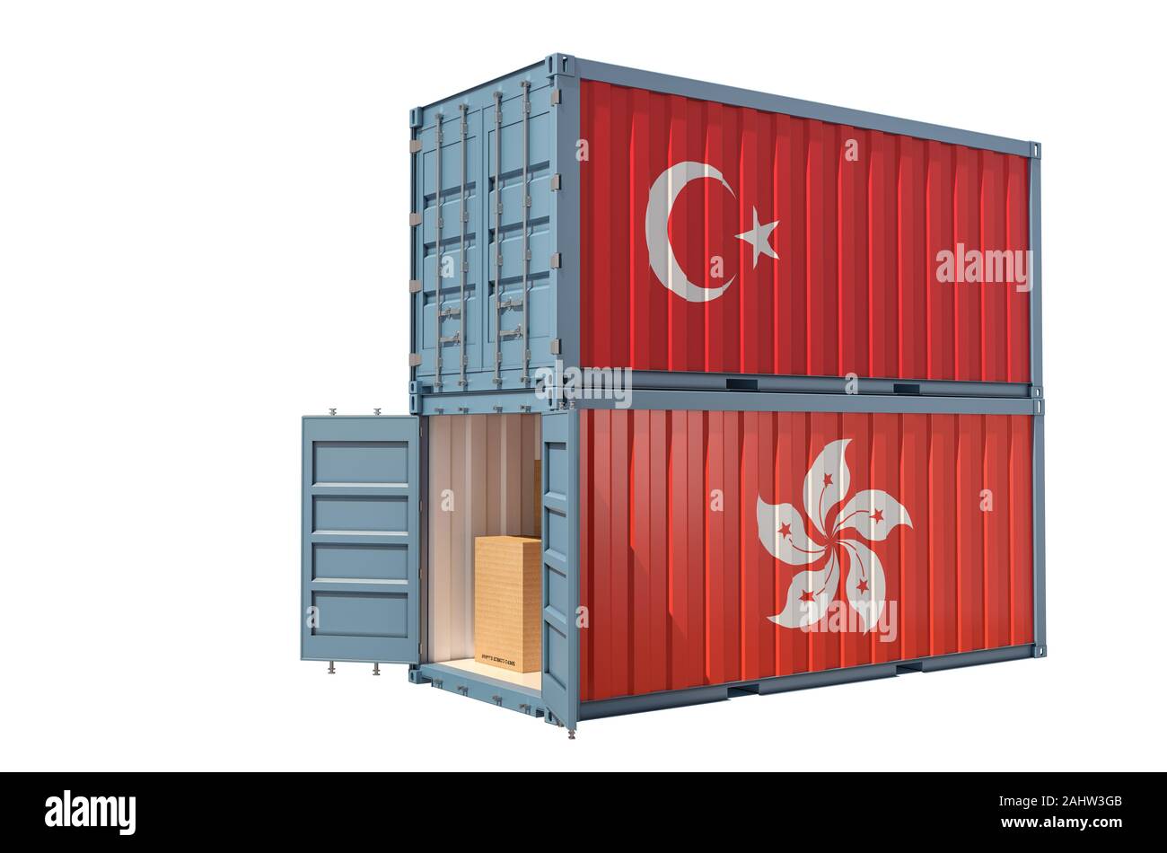 Freight container with Turkey and Hong Kong flag. 3D Rendering Stock ...