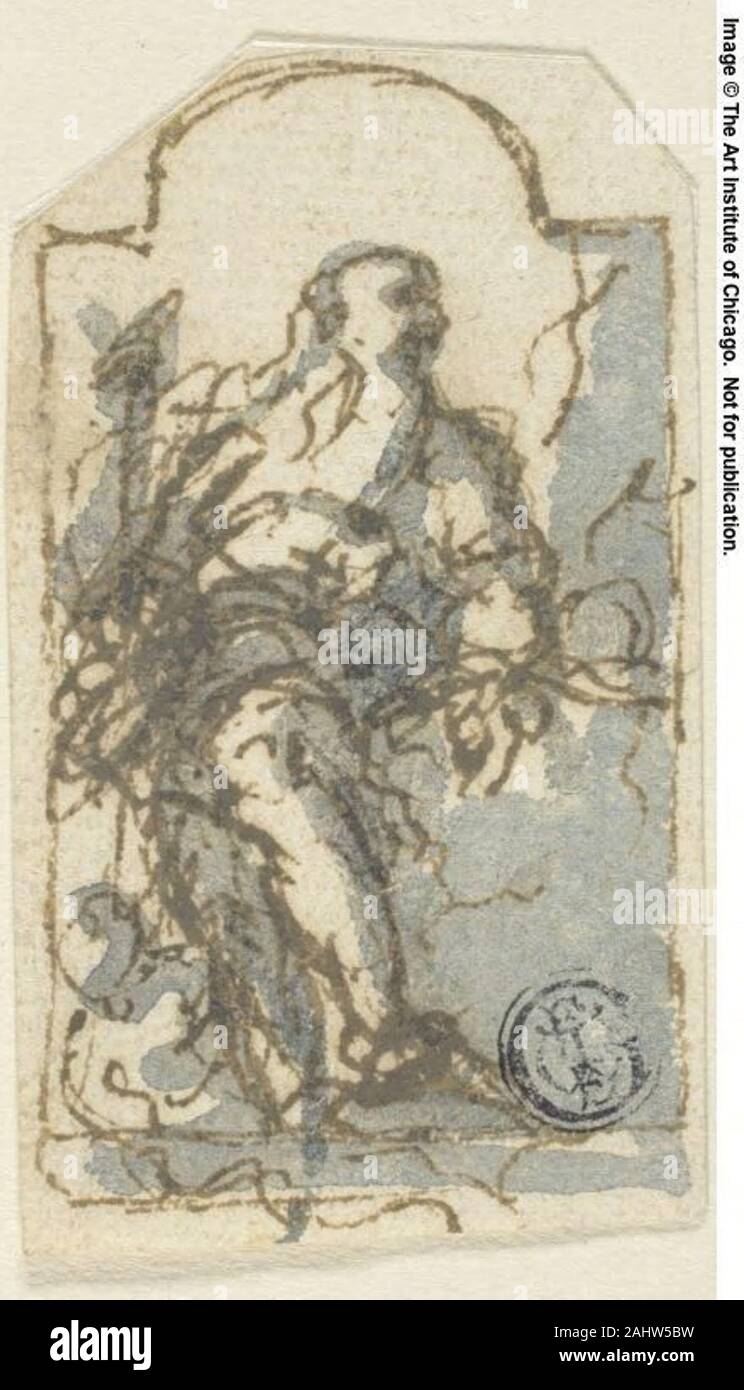 Francesco Maffei. Saint in a Niche. 1620–1660. Italy. Pen and brown ink ...