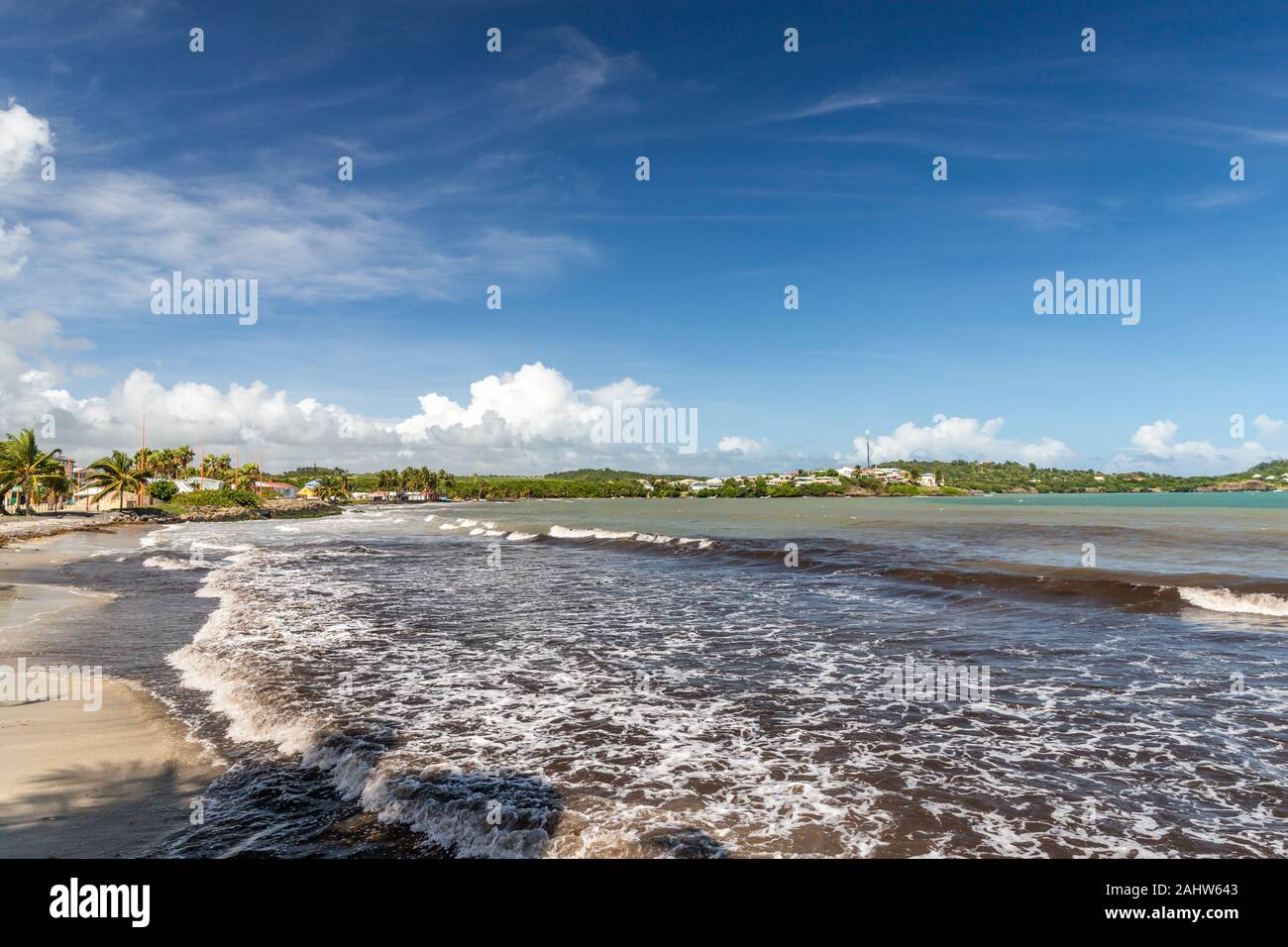Shore line and muddy ocean water in Vauclin, Martinique, France Stock ...