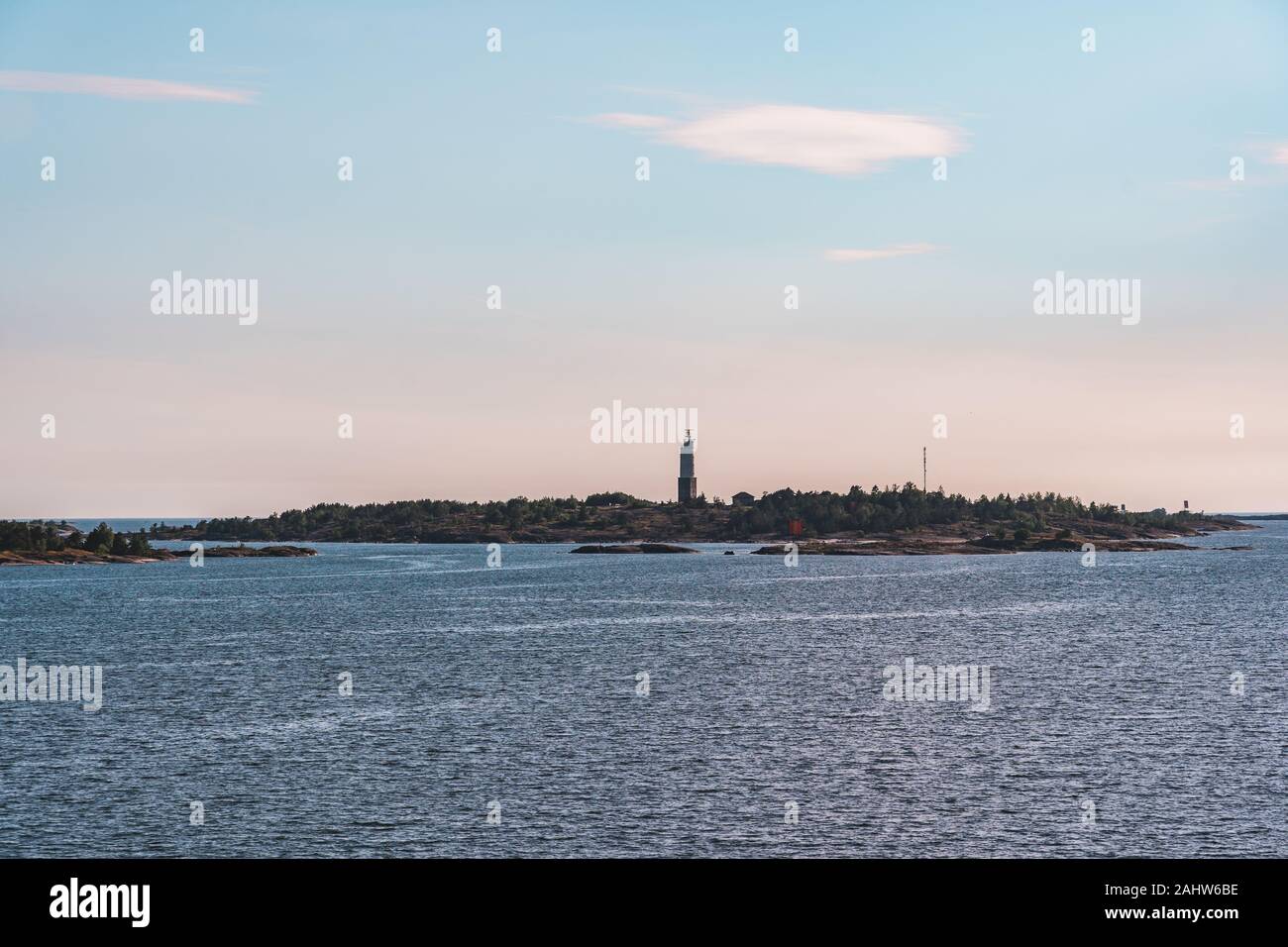 Lighthouse on the small island Rönnskär outside Porkkala of Finland on ...