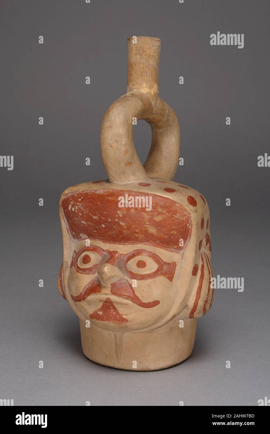 Moche. Vessel in Form of a Masked Head with a Mustache. 100 BC–500 AD ...