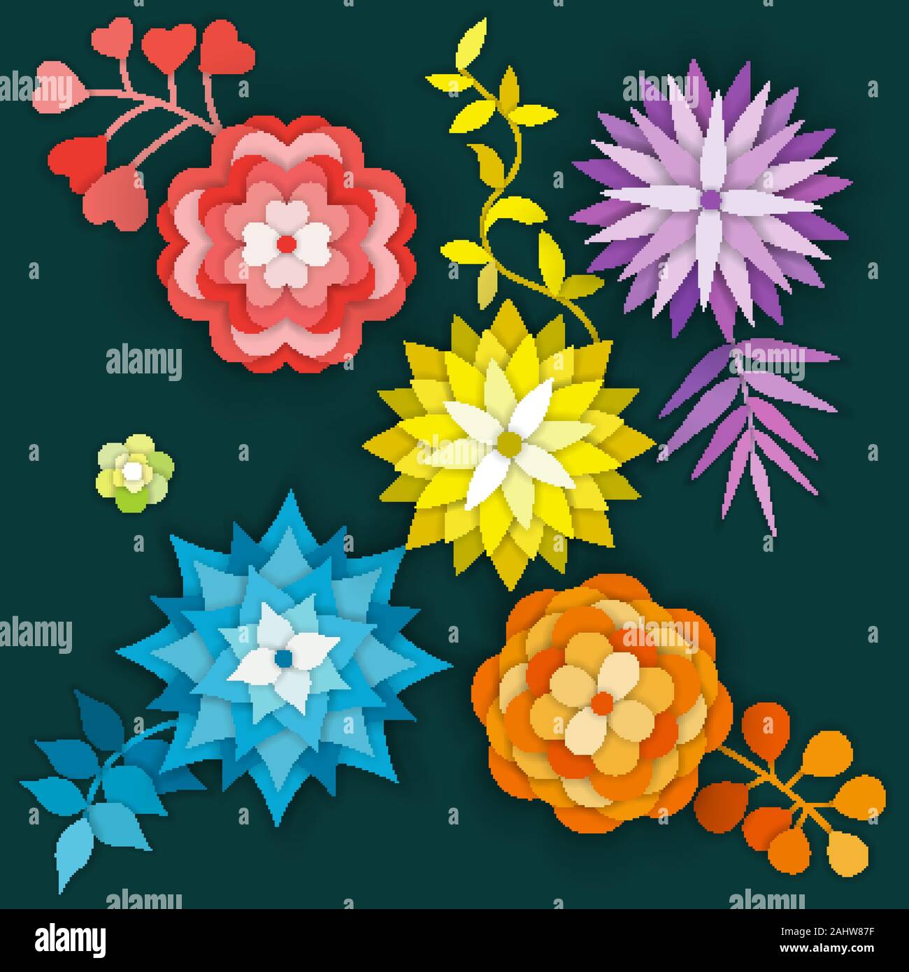 Paper art flowers isolated. Set - vector stock Stock Vector Image & Art ...