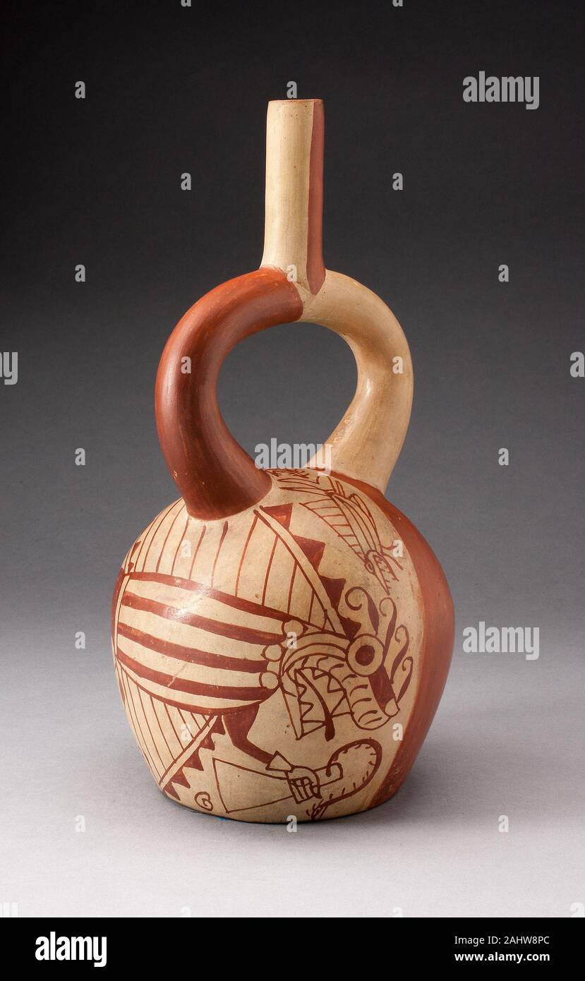Moche. Stirrup Vessel Depicting Anthropomorphic Fish, with Overpainting ...