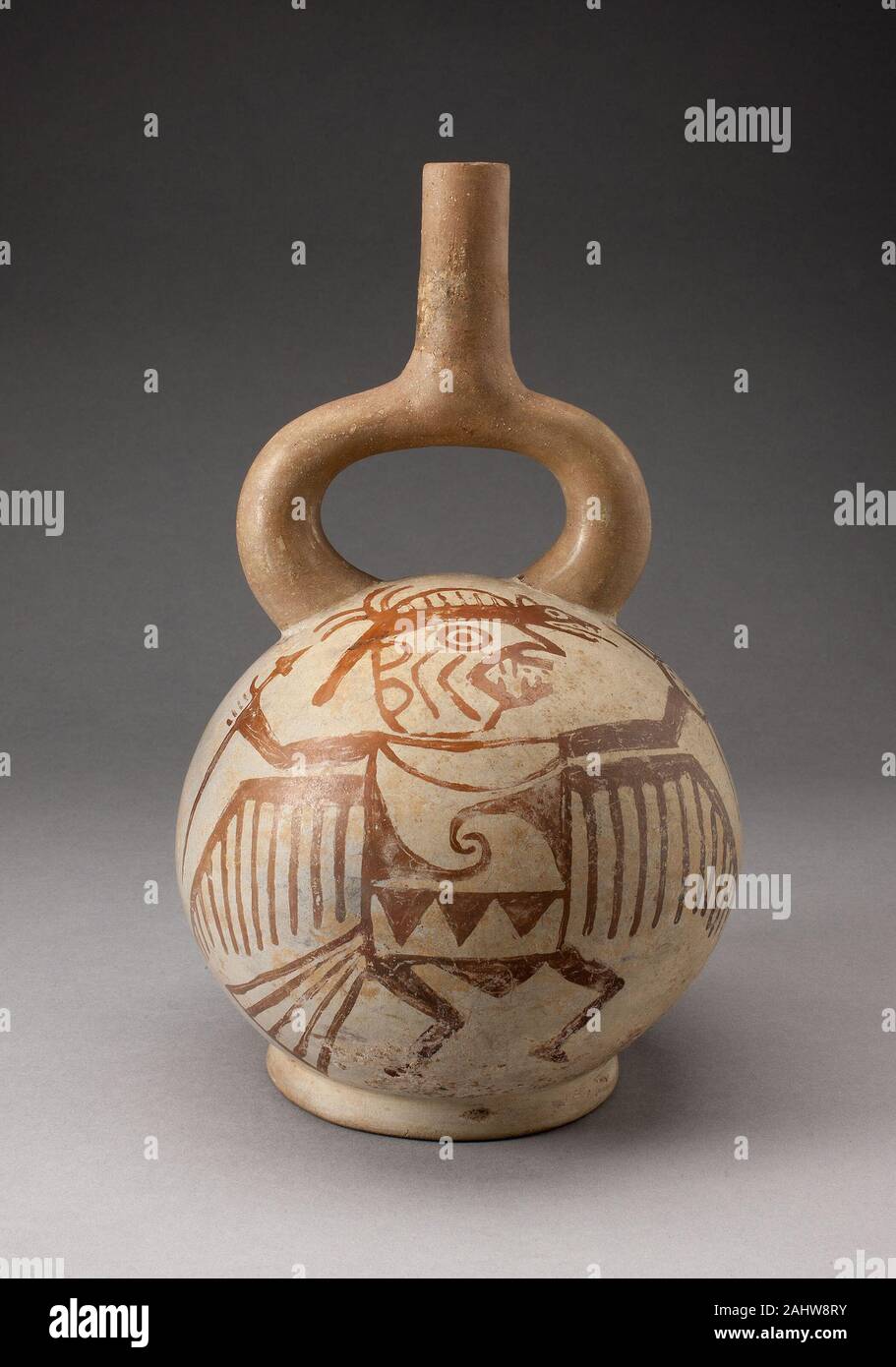 Moche. Stirrup Spout Vessel with Fineline Bird Warrior Motifs. 100 BC ...