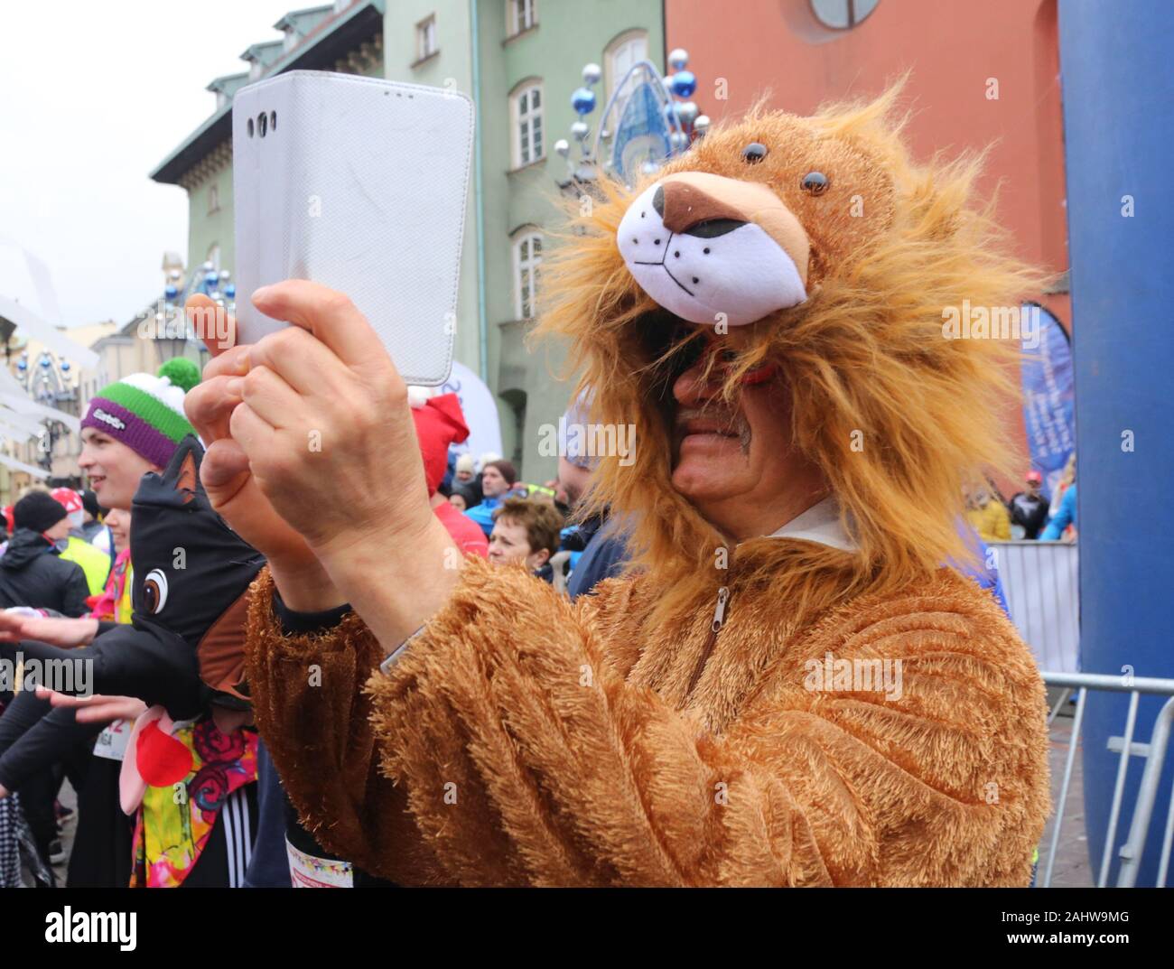 Cracow. Krakow. Poland. New Year`s Eve run. 2500 people took part in ...