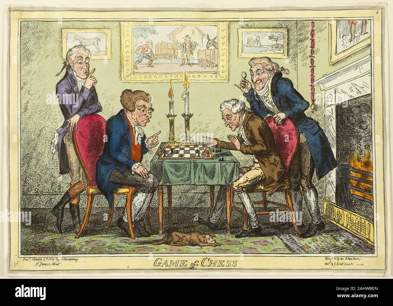 George Cruikshank. Game of Chess. 1814. England. Hand-colored etching ...