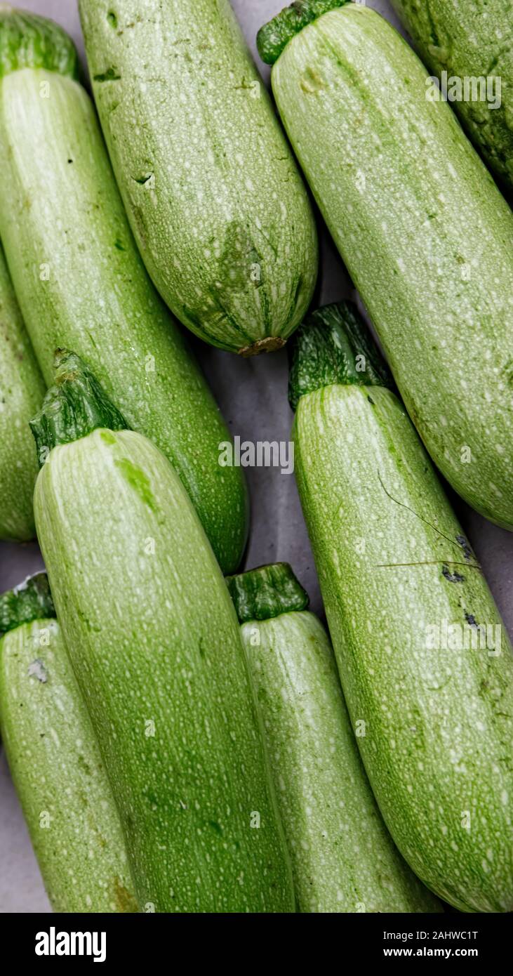 Fresh zucchini at the grocery store. Organic product suitable for ...
