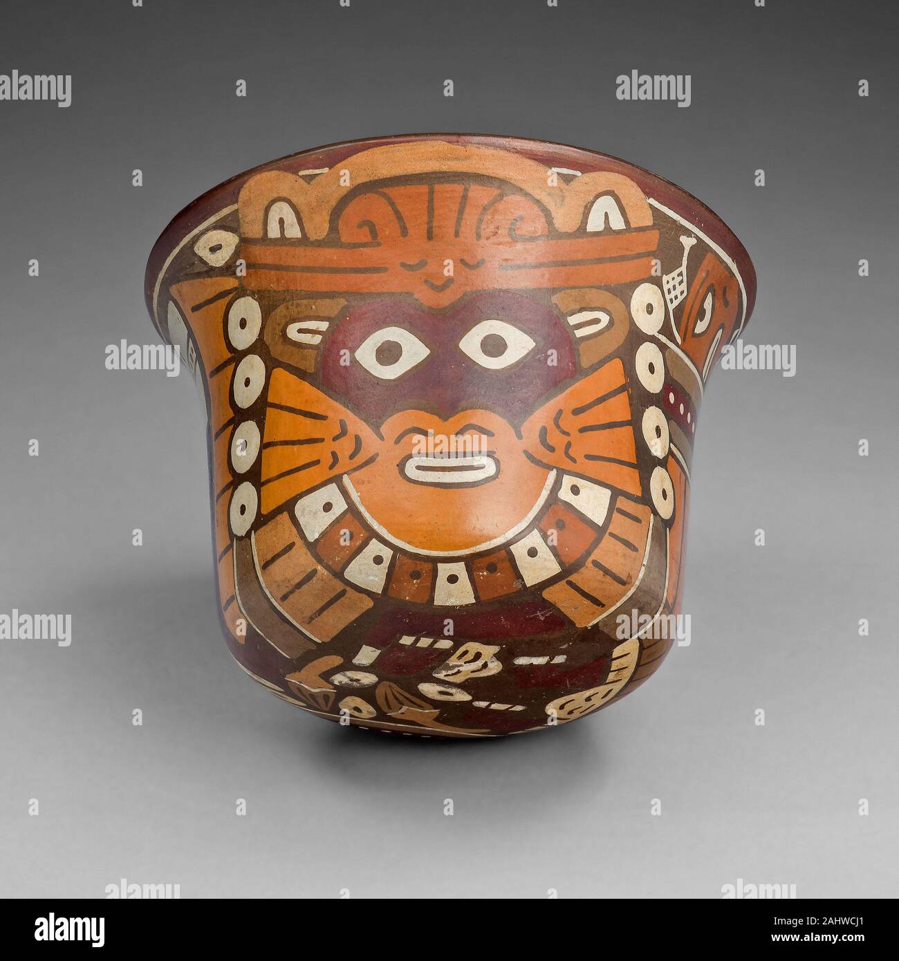 Nazca. Cup Depicting a Ritual Performer Wearing a Feline Mask. 180 BC ...