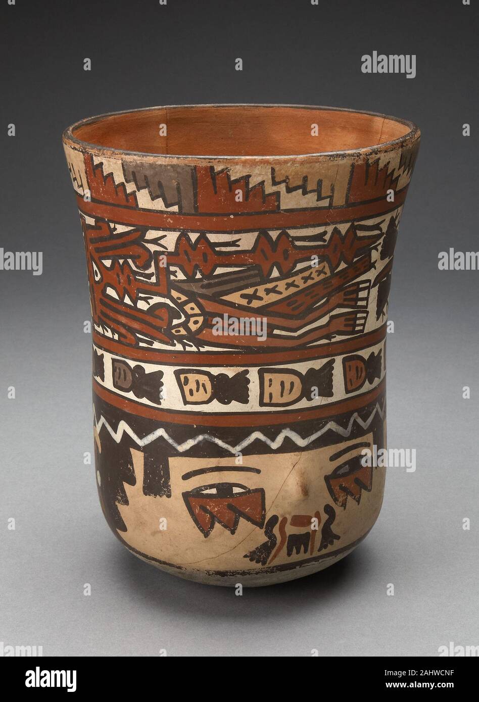 Nazca. Beaker Depicting Human Head with Face Painting; and Abstract ...