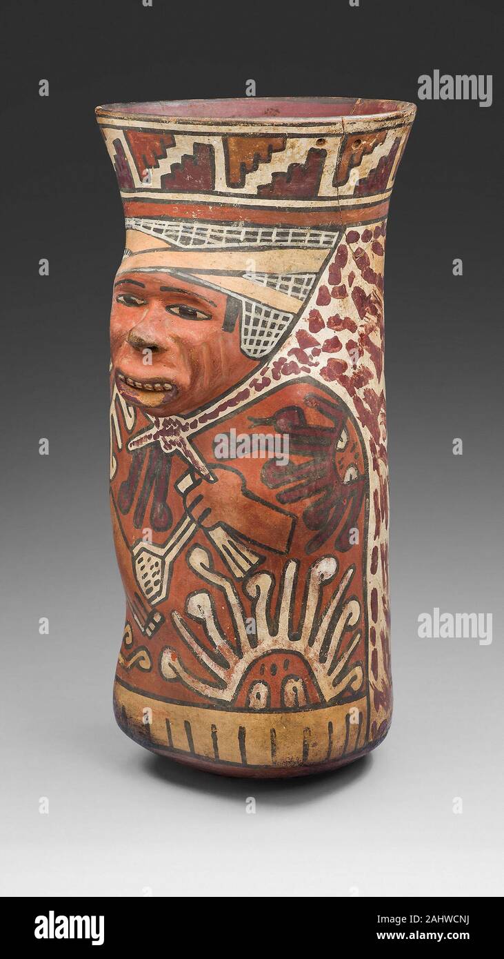 Nazca. Beaker Molded in the Form of a Warrior Holding a Sling. 180 BC ...