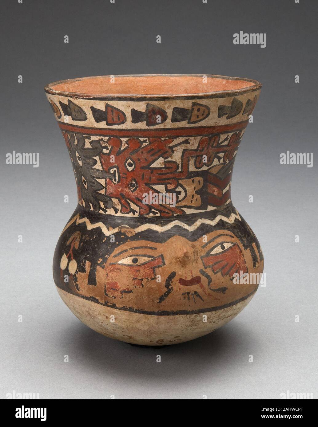 Nazca. Beaker Depicting Human Head and Abstract Costumed Figures. 180 ...