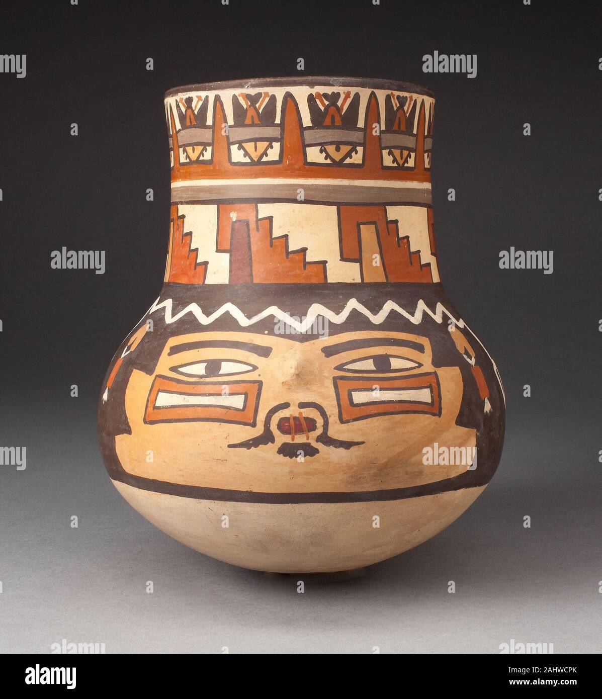 Nazca. Beaker Depicting a Human Head with Bound Lips and Geometric ...