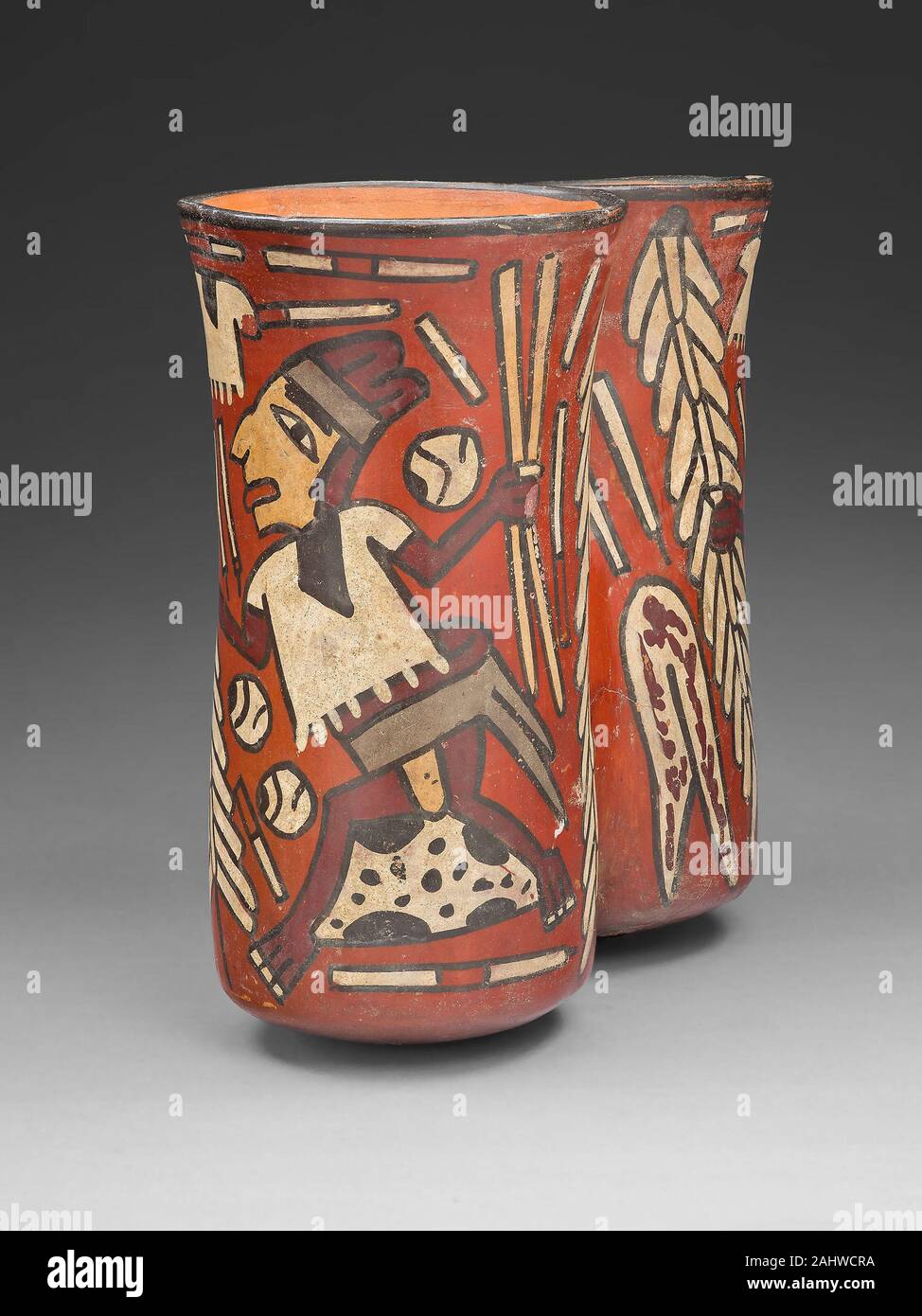 Nazca. Double Beaker Depicting Warriors and Sacrificial Objects. 180 BC ...