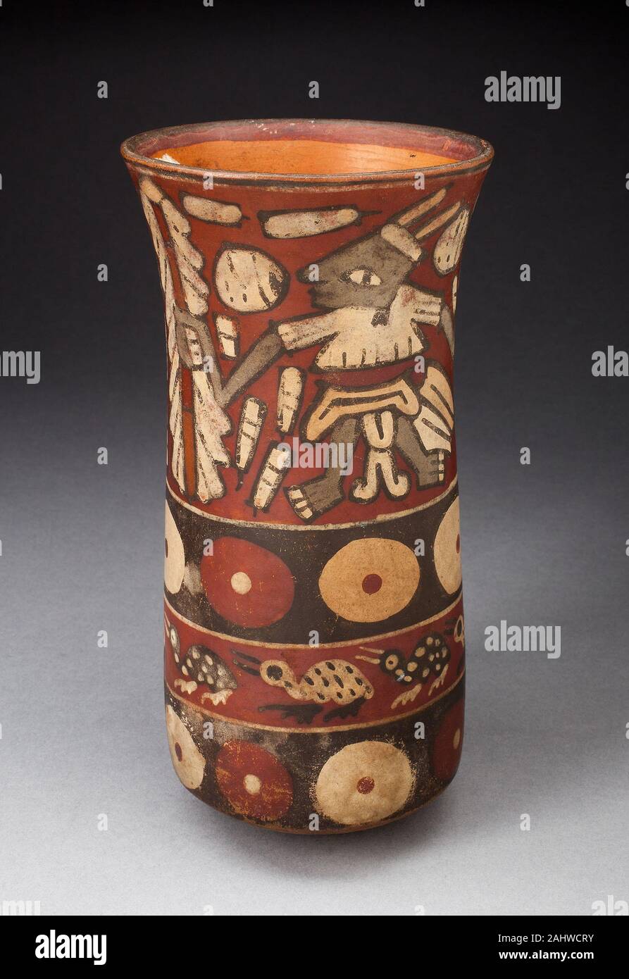 Nazca. Beaker Depicting Warriors Holding Staffs Surrounded by Regalia ...