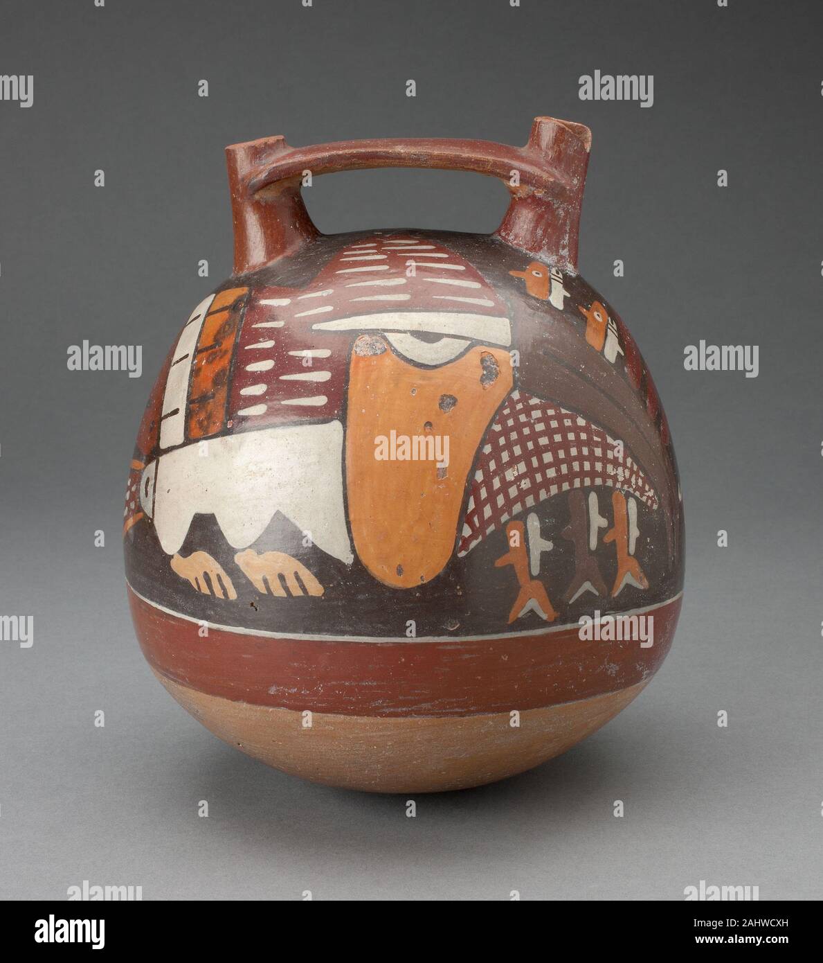 Nazca. Double Spout Vessel Depicing an Abstract Bird with Fish. 180 BC ...