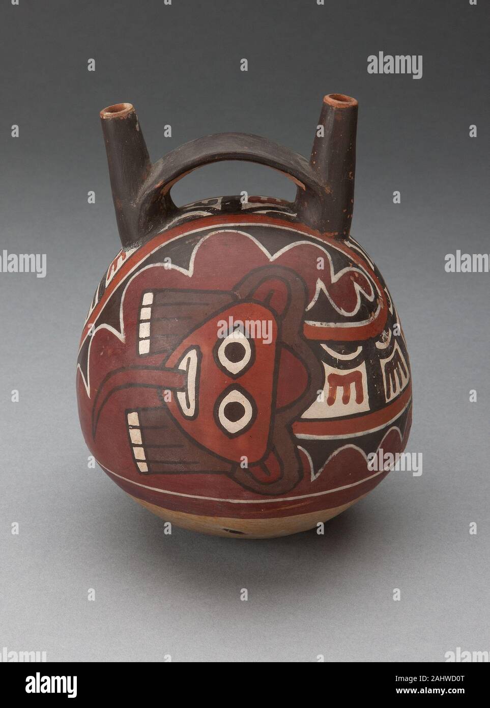 Nazca. Double Spout Vessel Depicting Masked Figure with Serpent ...