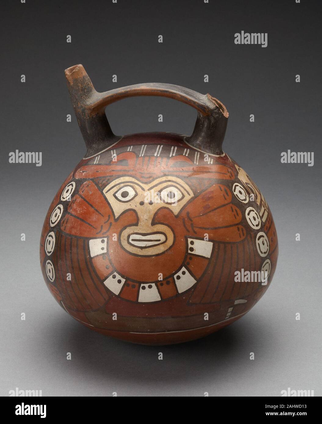 Nazca. Double Spout Vessel Depicting Costumed Figure Wearing Feline ...