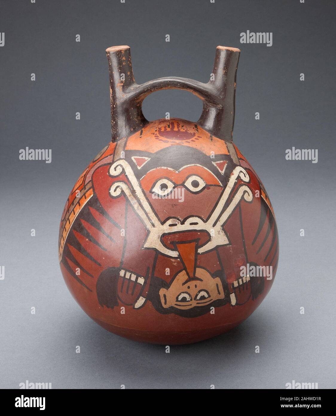 Nazca. Vessel Depicting a Winged Figure Holding a Decapitated Head. 180 BC–500 AD. Nazca Valley ...