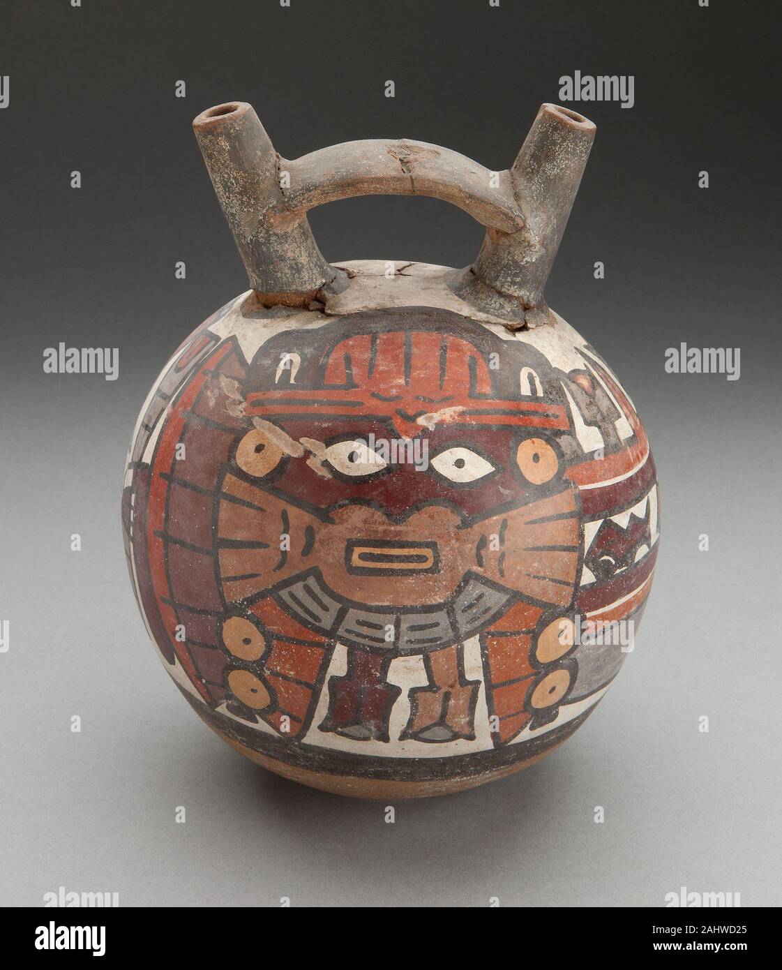 Nazca. Double Spout Vessel Depicting Masked Performer with Fertility ...