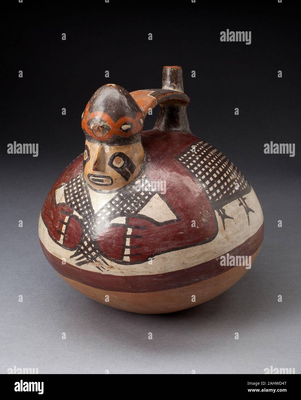 Nazca. Single Spout Vessel in the Form of a Figure Holding a Fishing ...