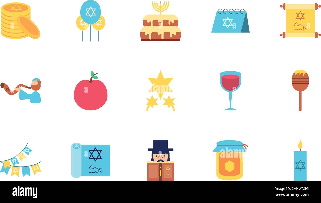Jewish icon set design, Hanukkah holiday celebration judaism religion ...