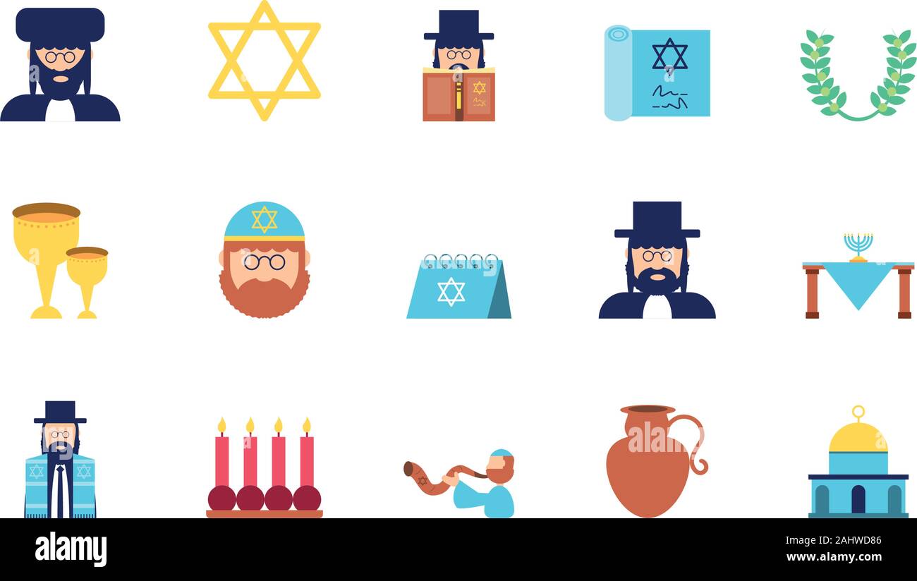 Jewish icon set design, Hanukkah holiday celebration judaism religion ...