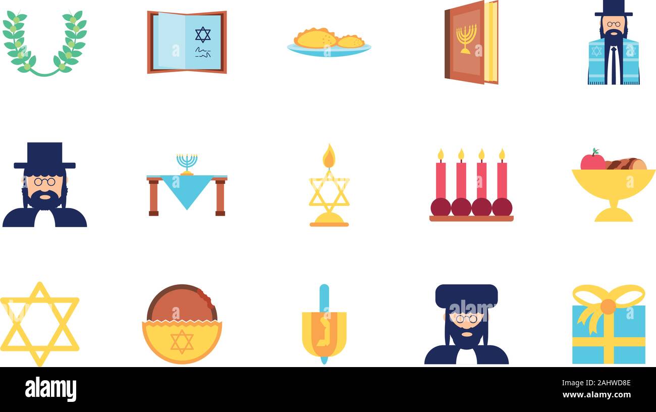 Jewish icon set design, Hanukkah holiday celebration judaism religion ...