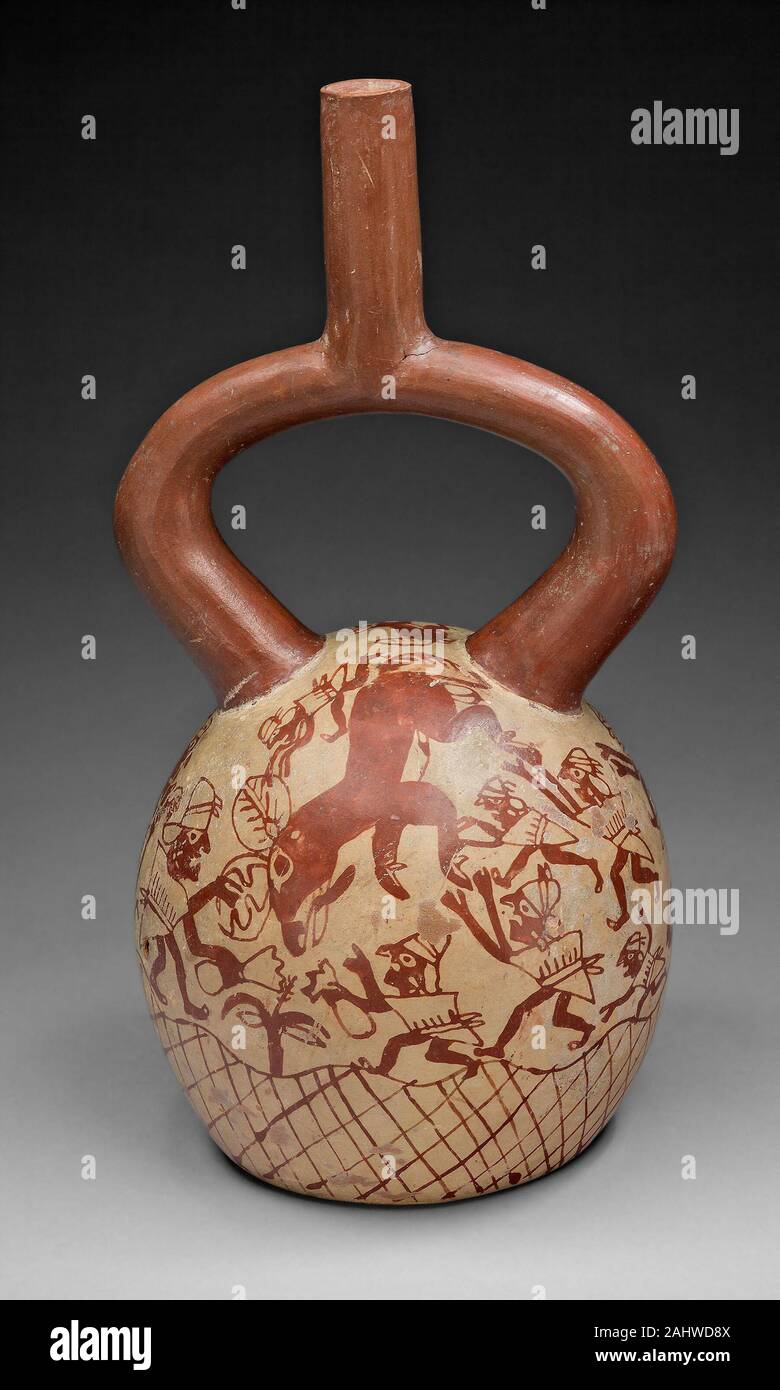 Moche. Stirrup Spout Vessel with Fineline Deer Hunt Motif. 100 BC–500 ...