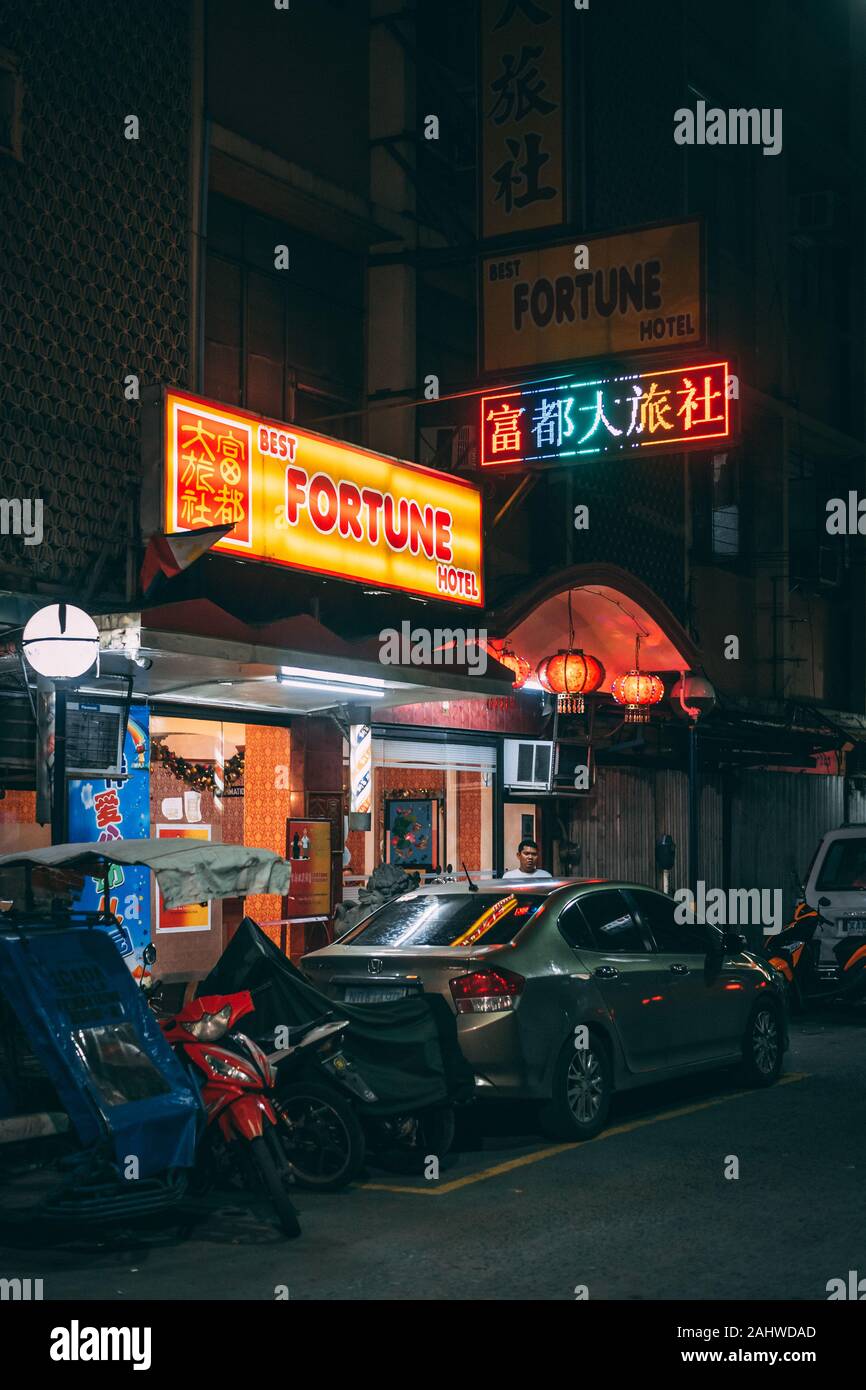 Best Fortune Hotel neon signs at night, in Binondo, Manila, The ...