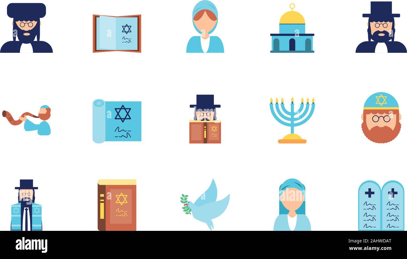 Jewish icon set design, Hanukkah holiday celebration judaism religion ...