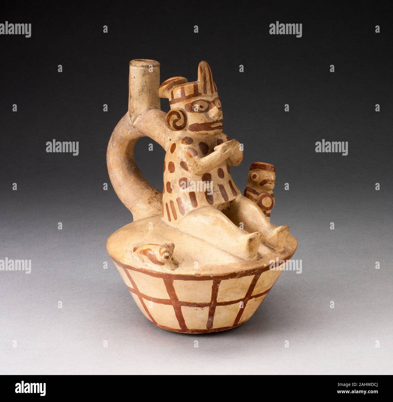 Moche. Vessel with a Figure Drinking from Cup, with Small Warrior and ...