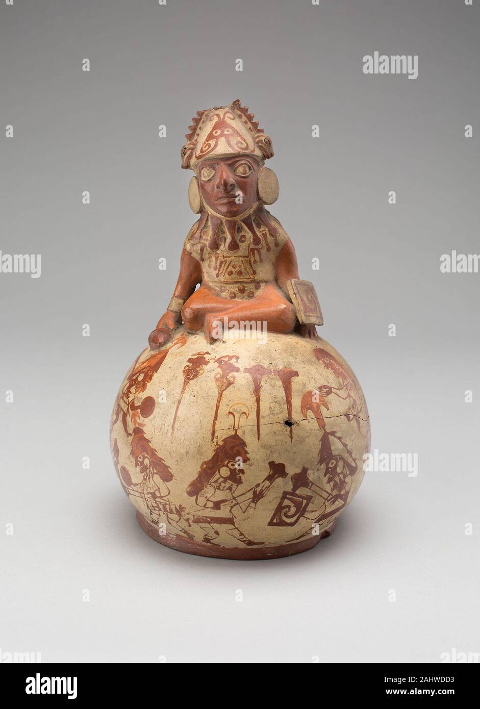 Moche. Vessel Representing a Seated Figure with a Warfare Scene. 100 BC ...