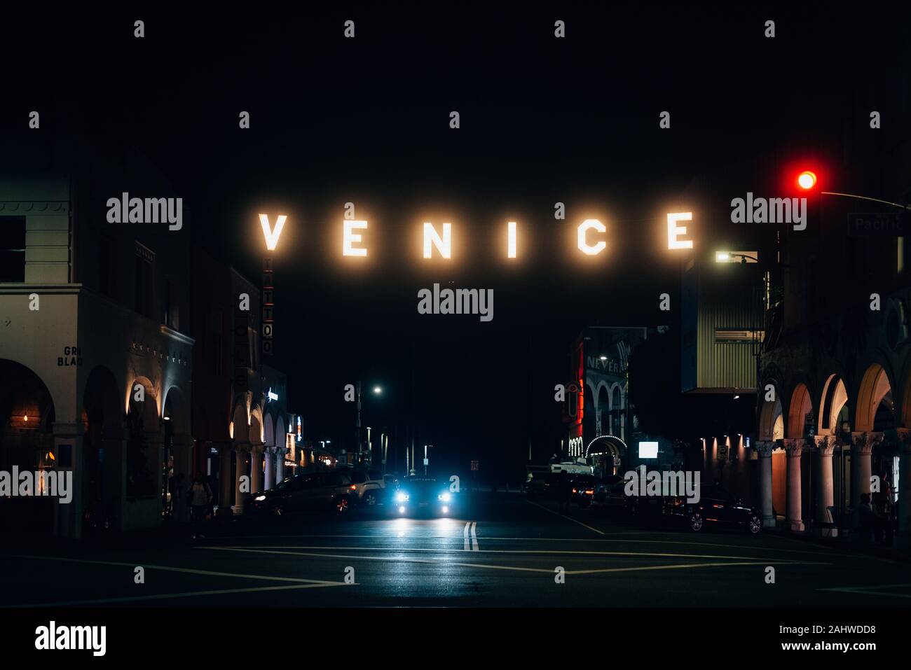 The Venice Sign at night, in Los Angeles, California Stock Photo - Alamy